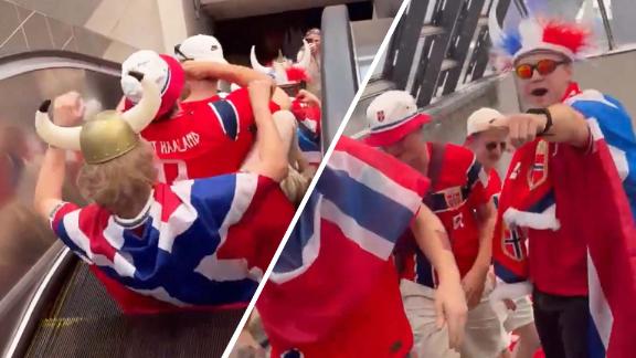 Norway fans hit iconic 'Viking Row' up an escalator - ESPN Video