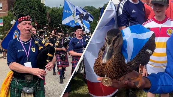 Scotland's very own duck joins bagpipe march in Boston - ESPN Video