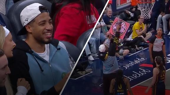 Haliburton emerges from crowd to retrieve ball at Fever game - ESPN Video